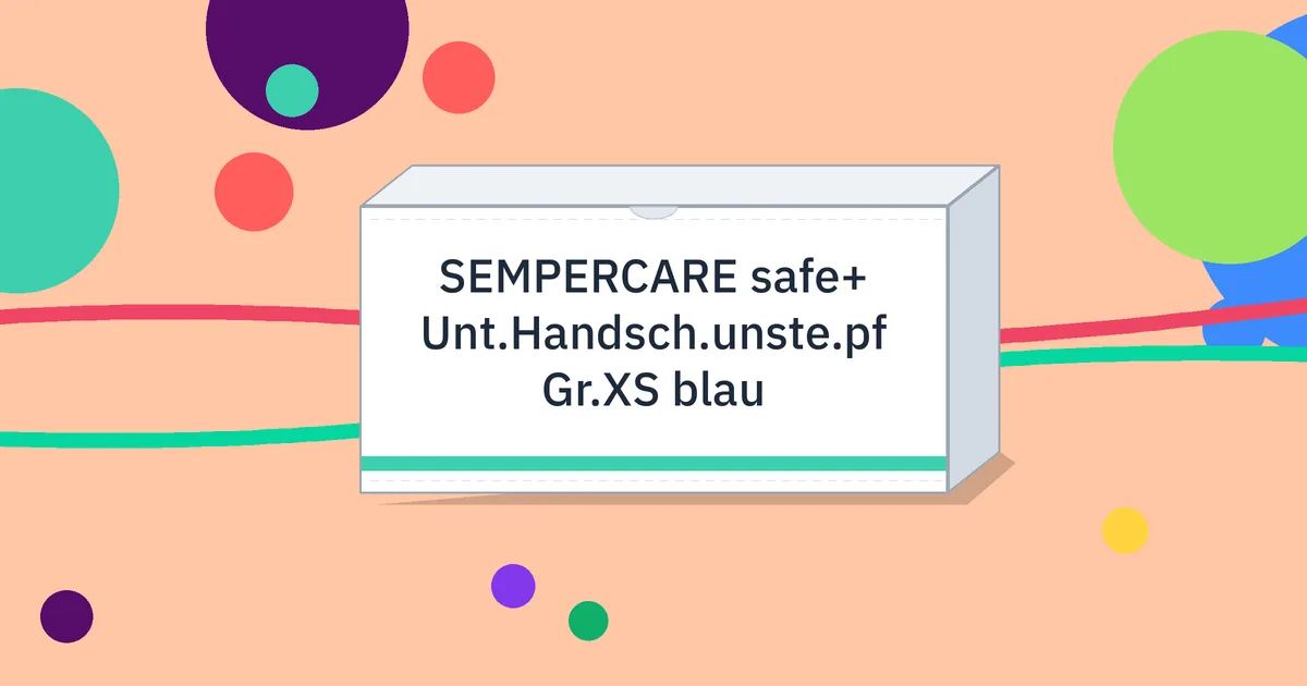 Symbolbild: Packung mit der Aufschrift SEMPERCARE safe+ Unt.Handsch.unste.pf Gr.XS blau (PZN 19342217) – Verfügbarkeit und Bezug in Apotheken in Frankfurt am Main