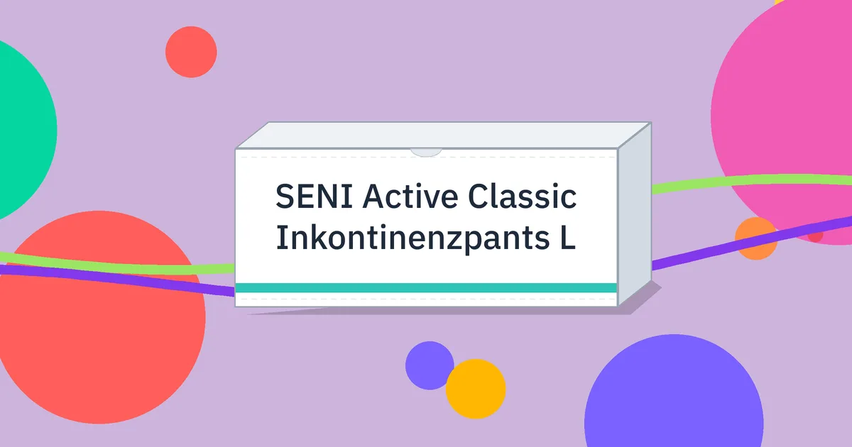 Symbolbild: Packung mit der Aufschrift SENI Active Classic Inkontinenzpants L (PZN 13330466) – Verfügbarkeit und Bezug in Apotheken in Frankfurt am Main