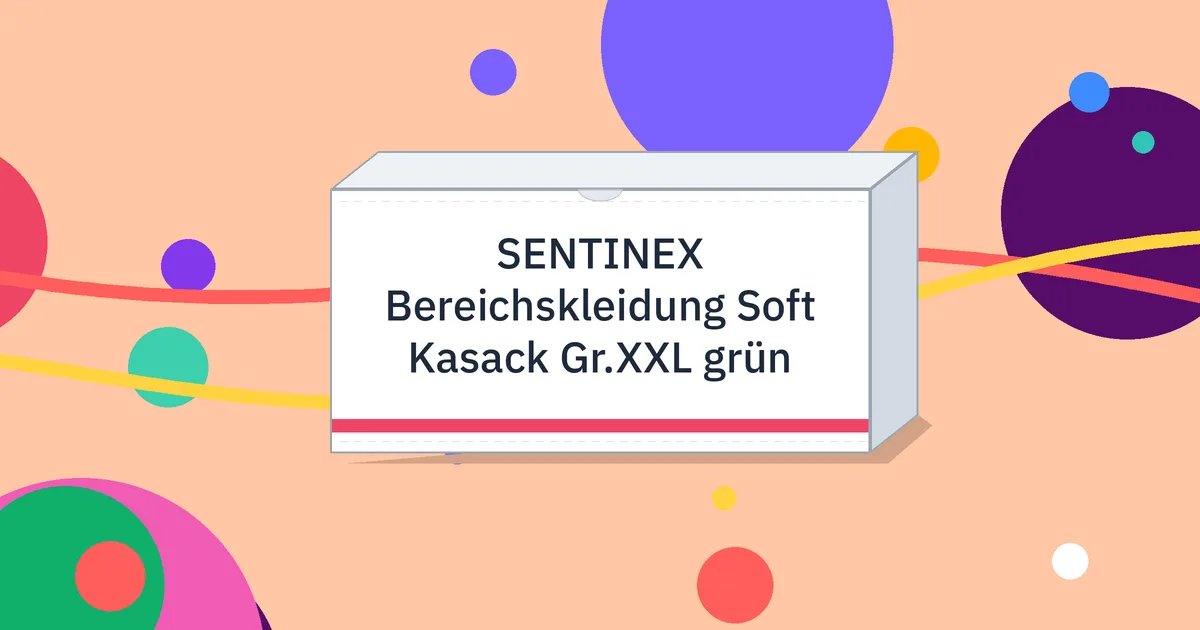 Symbolbild: Packung mit der Aufschrift SENTINEX Bereichskleidung Soft Kasack Gr.XXL grün (PZN 09737676) – Verfügbarkeit und Bezug in Apotheken in Frankfurt am Main