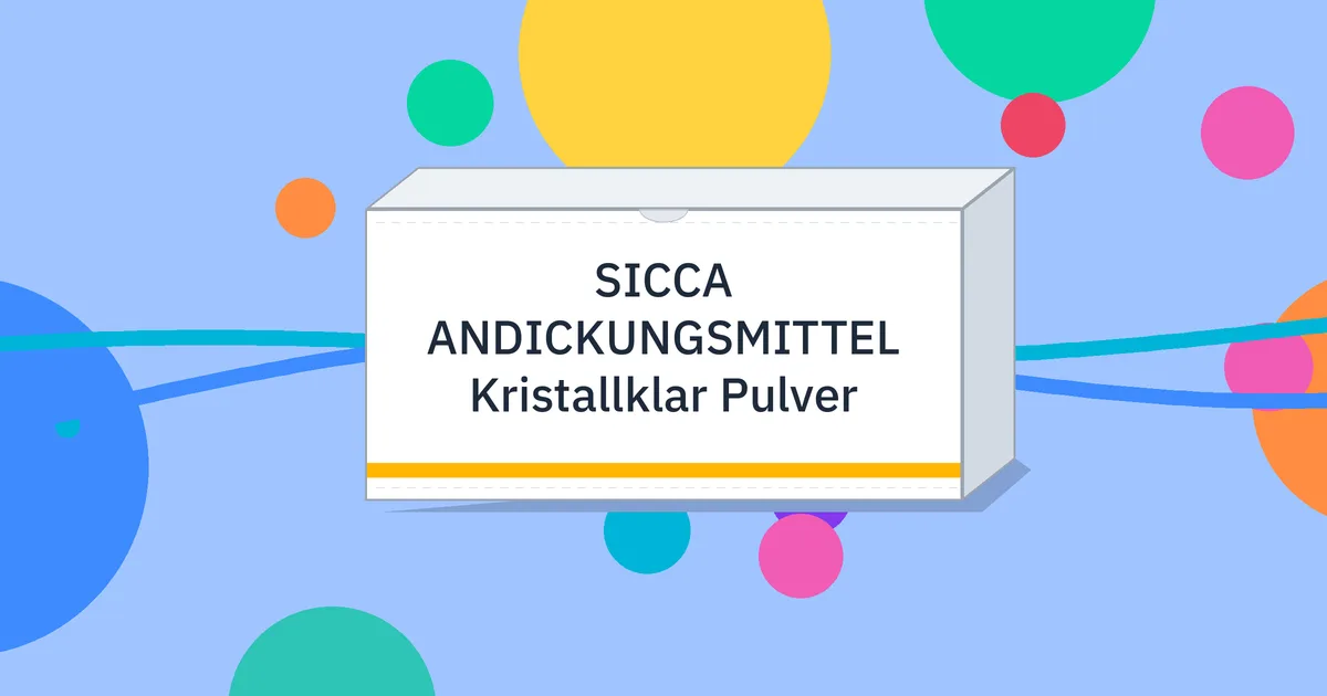 Symbolbild: Packung mit der Aufschrift SICCA ANDICKUNGSMITTEL Kristallklar Pulver (PZN 15868365) – Verfügbarkeit und Bezug in Apotheken in Frankfurt am Main