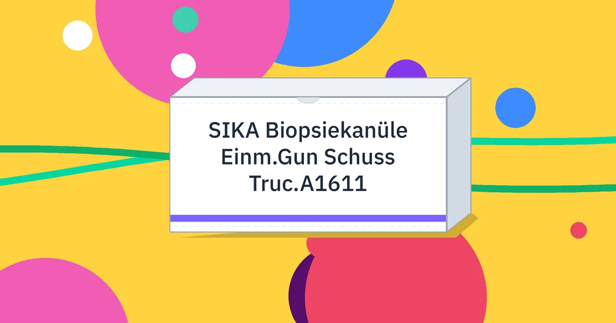 Symbolbild: Packung mit der Aufschrift SIKA Biopsiekanüle Einm.Gun Schuss Truc.A1611 (PZN 03853571) – Verfügbarkeit und Bezug in Apotheken in Frankfurt am Main
