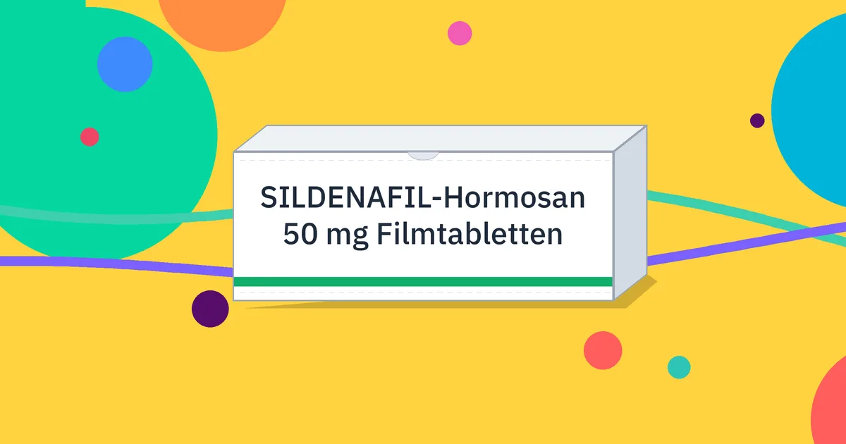 Symbolbild: Packung mit der Aufschrift SILDENAFIL-Hormosan 50 mg Filmtabletten (PZN 04710365) – Verfügbarkeit und Bezug in Apotheken in Frankfurt am Main