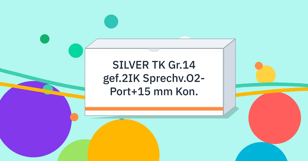 Symbolbild: Packung mit der Aufschrift SILVER TK Gr.14 gef.2IK Sprechv.O2-Port+15 mm Kon. (PZN 10317117) – Verfügbarkeit und Bezug in Apotheken in Frankfurt am Main