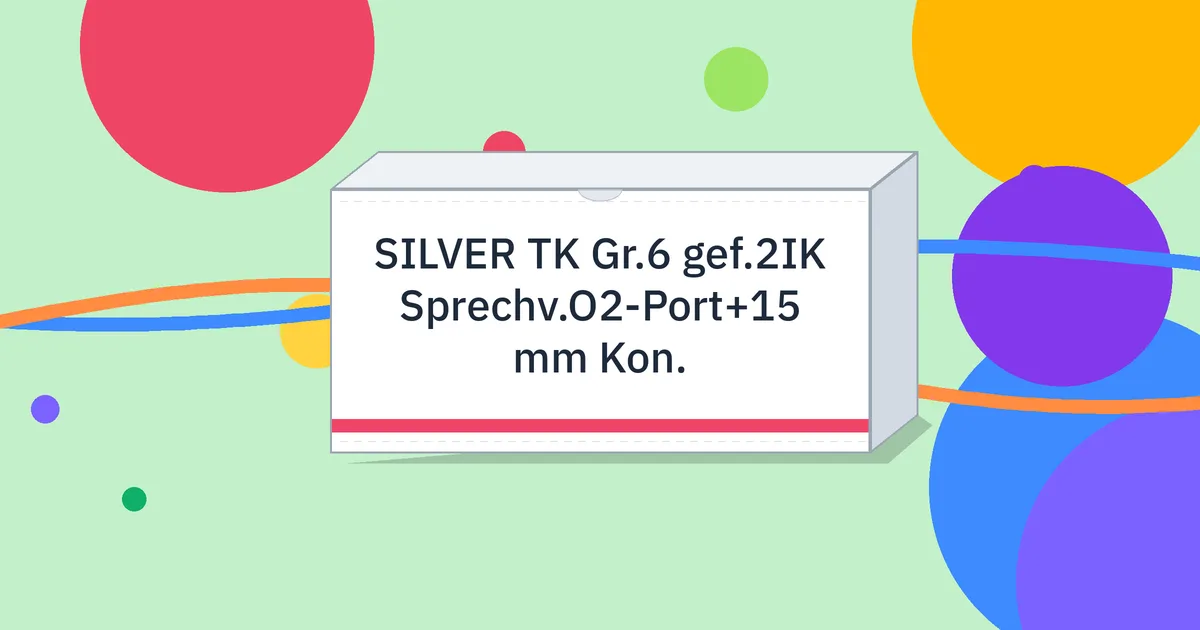 Symbolbild: Packung mit der Aufschrift SILVER TK Gr.6 gef.2IK Sprechv.O2-Port+15 mm Kon. (PZN 10317028) – Verfügbarkeit und Bezug in Apotheken in Frankfurt am Main