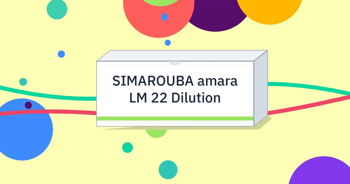 Symbolbild: Packung mit der Aufschrift SIMAROUBA amara LM 22 Dilution (PZN 13680203) – Verfügbarkeit und Bezug in Apotheken in Frankfurt am Main
