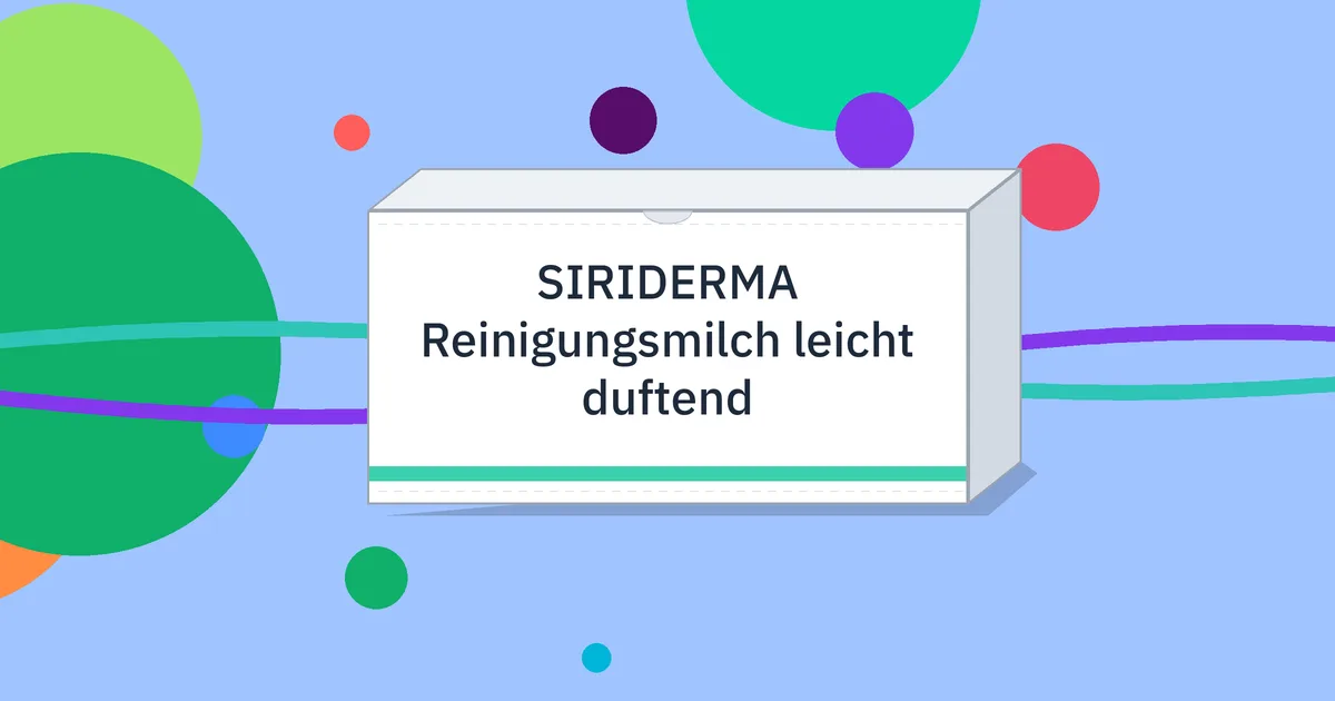 Symbolbild: Packung mit der Aufschrift SIRIDERMA Reinigungsmilch leicht duftend (PZN 17561524) – Verfügbarkeit und Bezug in Apotheken in Frankfurt am Main