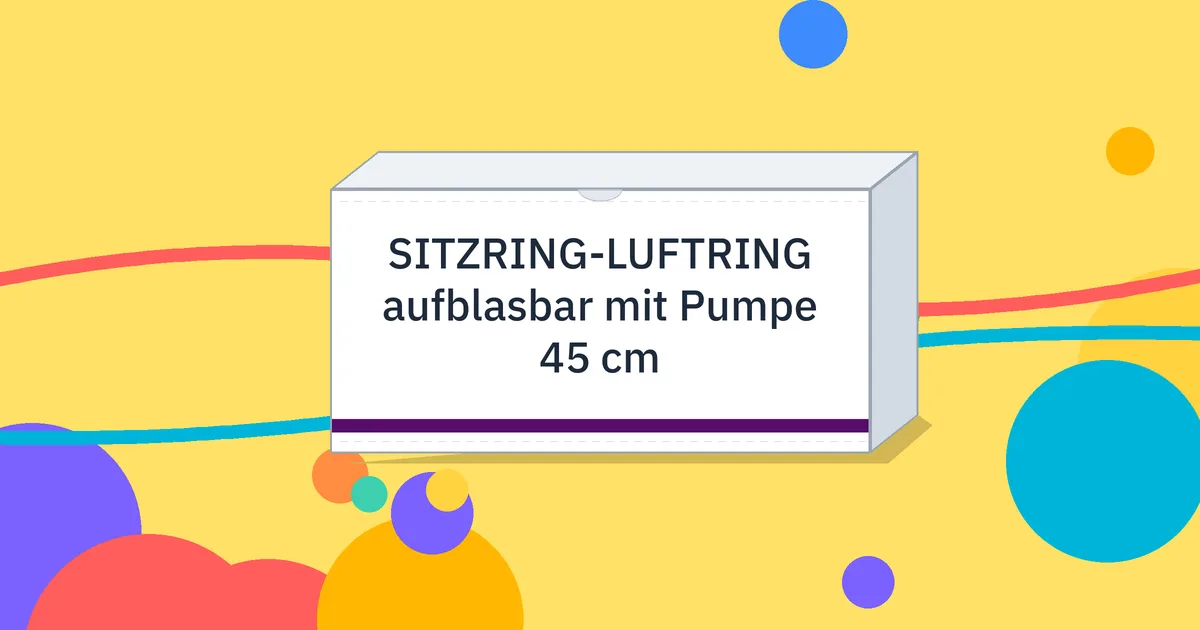 Symbolbild: Packung mit der Aufschrift SITZRING-LUFTRING aufblasbar mit Pumpe 45 cm (PZN 10961226) – Verfügbarkeit und Bezug in Apotheken in Frankfurt am Main