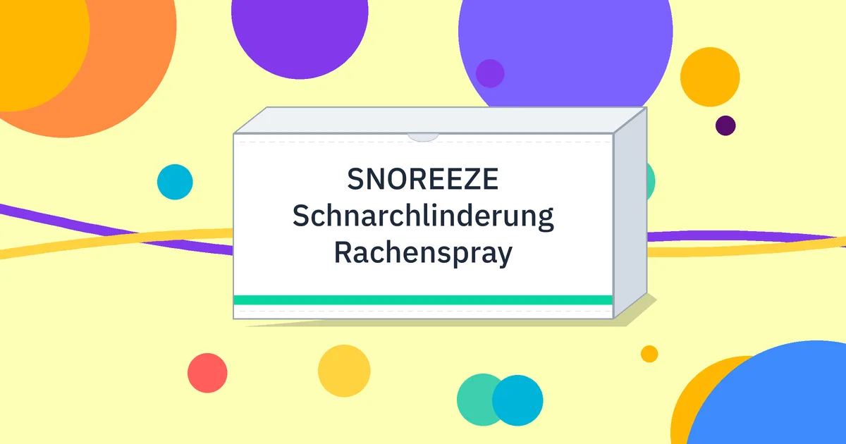 Symbolbild: Packung mit der Aufschrift SNOREEZE Schnarchlinderung Rachenspray (PZN 10188186) – Verfügbarkeit und Bezug in Apotheken in Frankfurt am Main