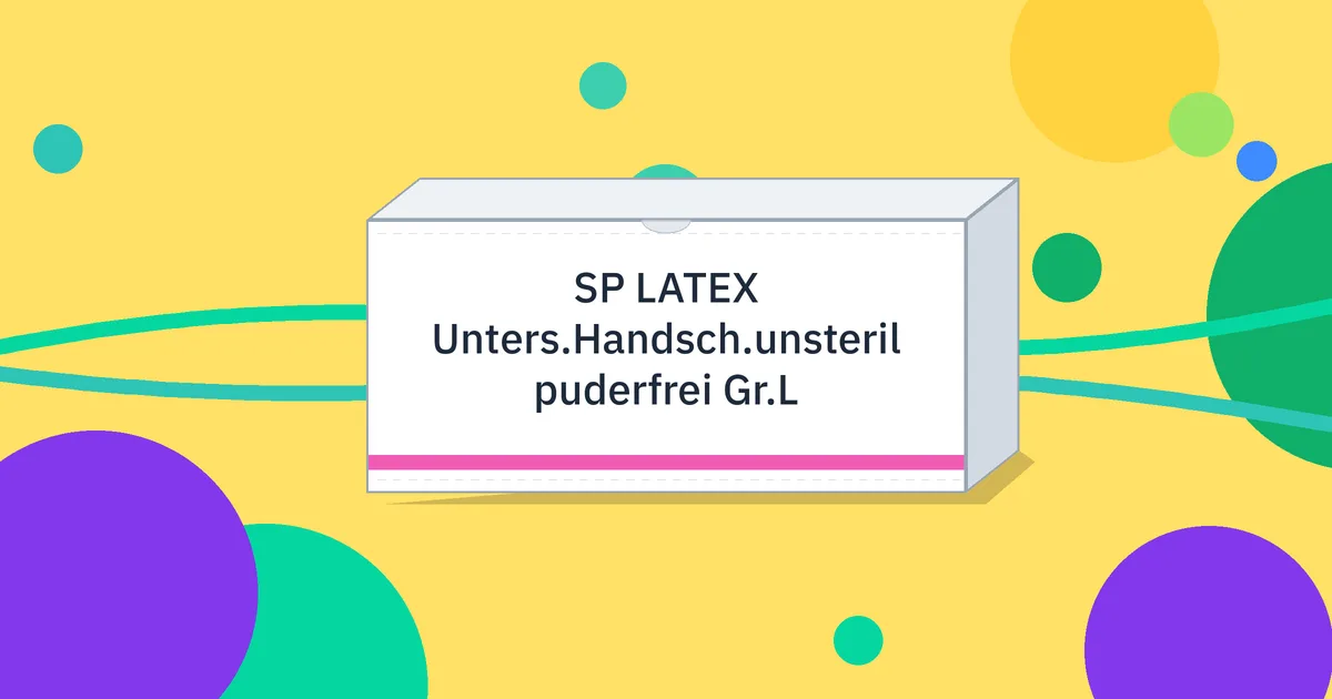 Symbolbild: Packung mit der Aufschrift SP LATEX Unters.Handsch.unsteril puderfrei Gr.L (PZN 10534613) – Verfügbarkeit und Bezug in Apotheken in Frankfurt am Main
