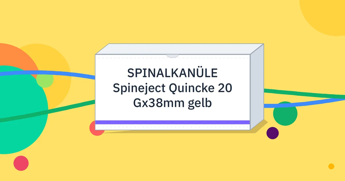 Symbolbild: Packung mit der Aufschrift SPINALKANÜLE Spineject Quincke 20 Gx38mm gelb (PZN 16135587) – Verfügbarkeit und Bezug in Apotheken in Frankfurt am Main