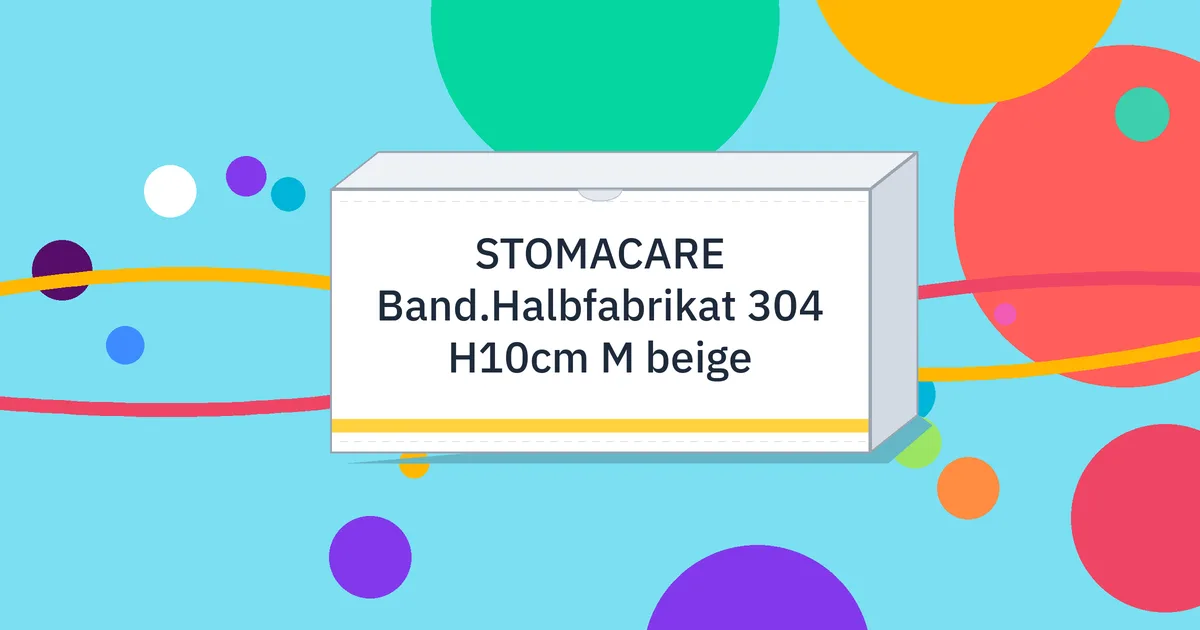 Symbolbild: Packung mit der Aufschrift STOMACARE Band.Halbfabrikat 304 H10cm M beige (PZN 10840385) – Verfügbarkeit und Bezug in Apotheken in Frankfurt am Main
