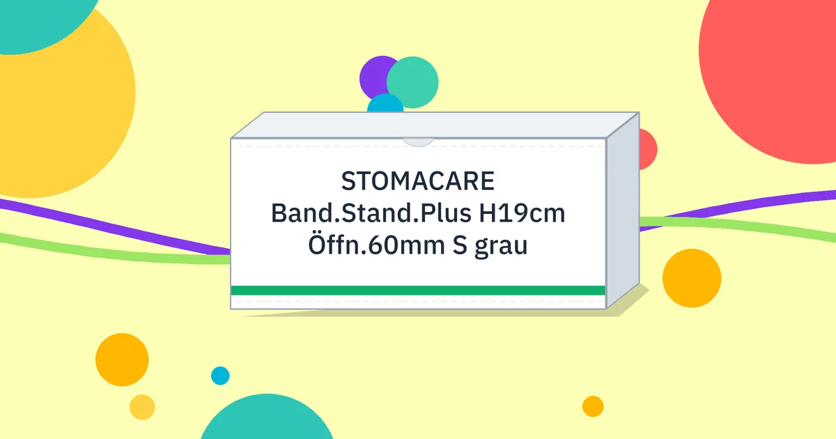 Symbolbild: Packung mit der Aufschrift STOMACARE Band.Stand.Plus H19cm Öffn.60mm S grau (PZN 16750559) – Verfügbarkeit und Bezug in Apotheken in Frankfurt am Main