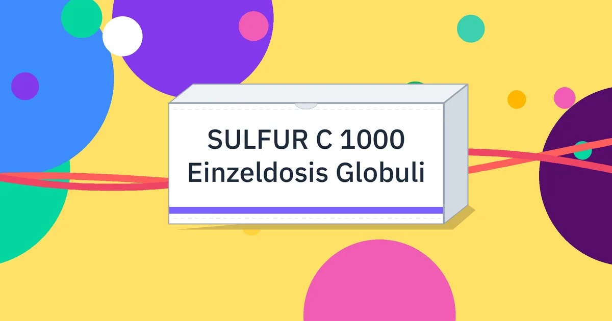 Symbolbild: Packung mit der Aufschrift SULFUR C 1000 Einzeldosis Globuli (PZN 03034956) – Verfügbarkeit und Bezug in Apotheken in Frankfurt am Main