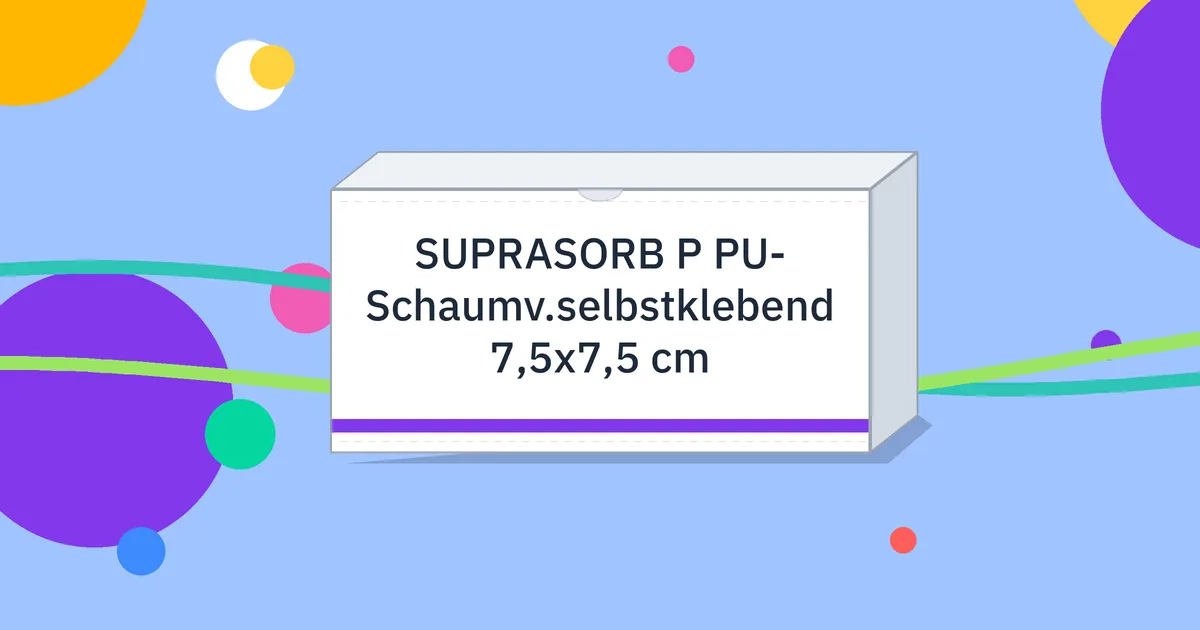 Symbolbild: Packung mit der Aufschrift SUPRASORB P PU-Schaumv.selbstklebend 7,5x7,5 cm (PZN 11115858) – Verfügbarkeit und Bezug in Apotheken in Frankfurt am Main