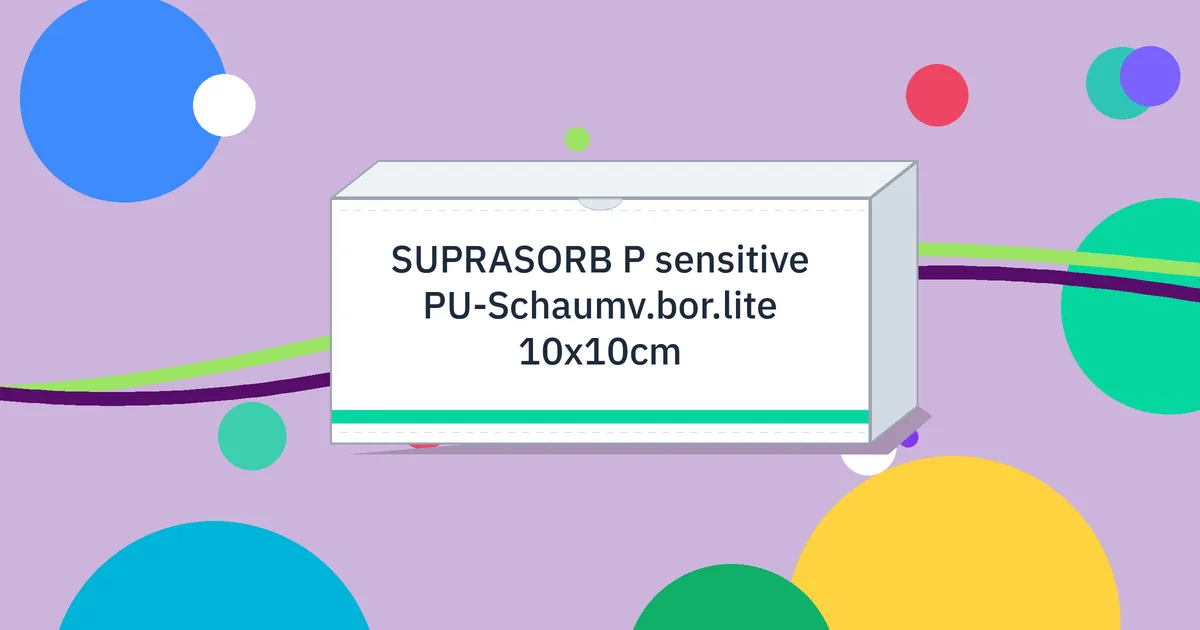 Symbolbild: Packung mit der Aufschrift SUPRASORB P sensitive PU-Schaumv.bor.lite 10x10cm (PZN 16258999) – Verfügbarkeit und Bezug in Apotheken in Frankfurt am Main