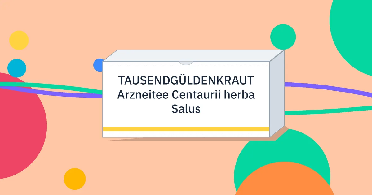 Symbolbild: Packung mit der Aufschrift TAUSENDGÜLDENKRAUT Arzneitee Centaurii herba Salus (PZN 01163804) – Verfügbarkeit und Bezug in Apotheken in Frankfurt am Main