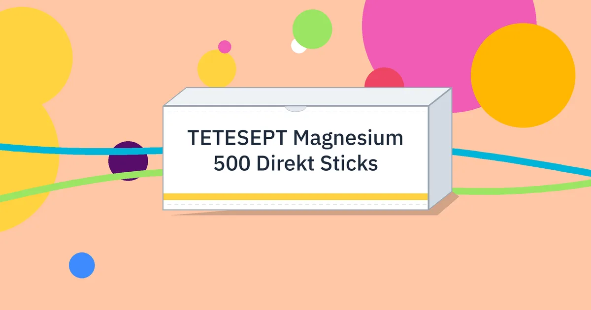 Symbolbild: Packung mit der Aufschrift TETESEPT Magnesium 500 Direkt Sticks (PZN 17841229) – Verfügbarkeit und Bezug in Apotheken in Frankfurt am Main