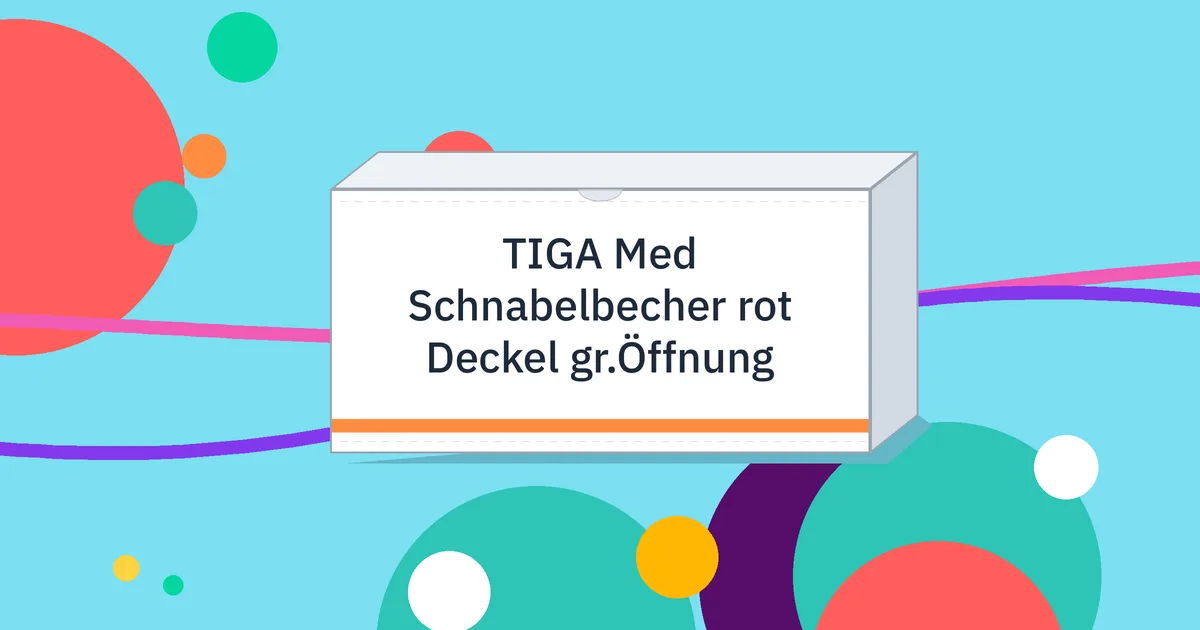 Symbolbild: Packung mit der Aufschrift TIGA Med Schnabelbecher rot Deckel gr.Öffnung (PZN 06839235) – Verfügbarkeit und Bezug in Apotheken in Frankfurt am Main