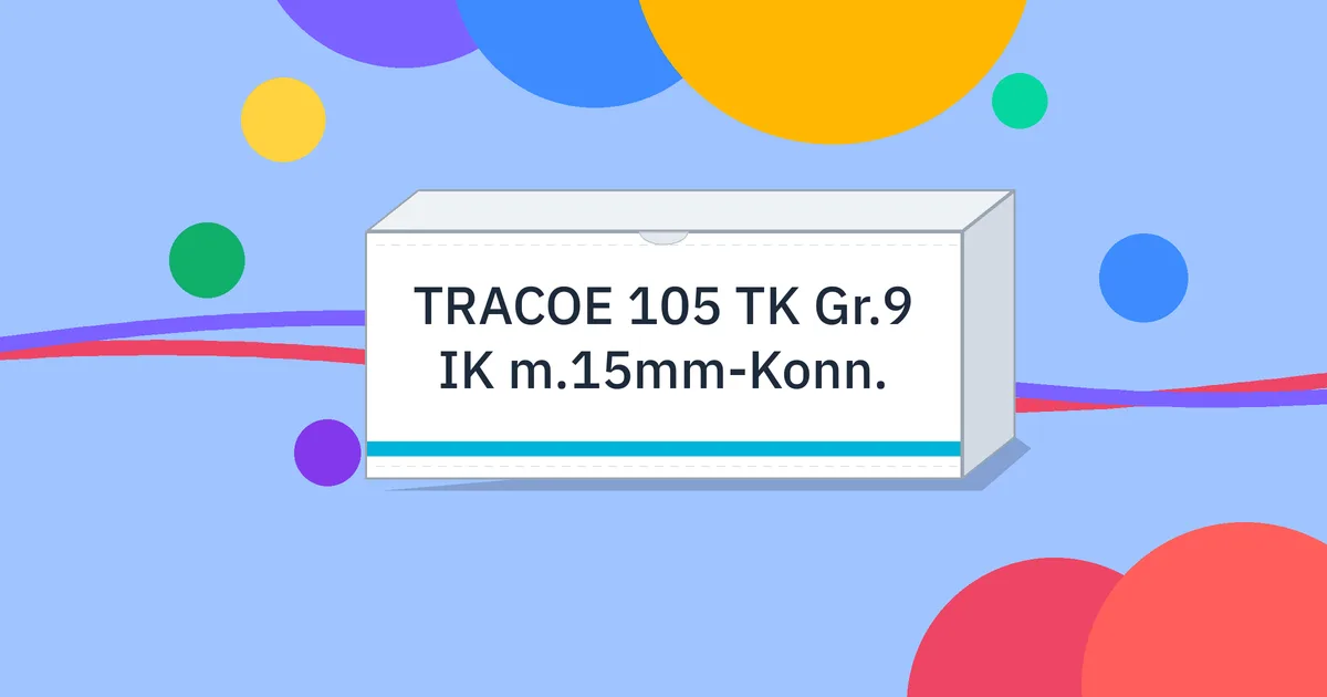 Symbolbild: Packung mit der Aufschrift TRACOE 105 TK Gr.9 IK m.15mm-Konn. (PZN 02720632) – Verfügbarkeit und Bezug in Apotheken in Frankfurt am Main