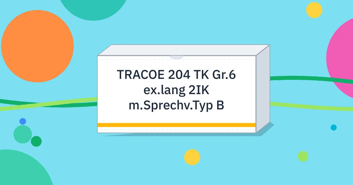 Symbolbild: Packung mit der Aufschrift TRACOE 204 TK Gr.6 ex.lang 2IK m.Sprechv.Typ B (PZN 00918784) – Verfügbarkeit und Bezug in Apotheken in Frankfurt am Main