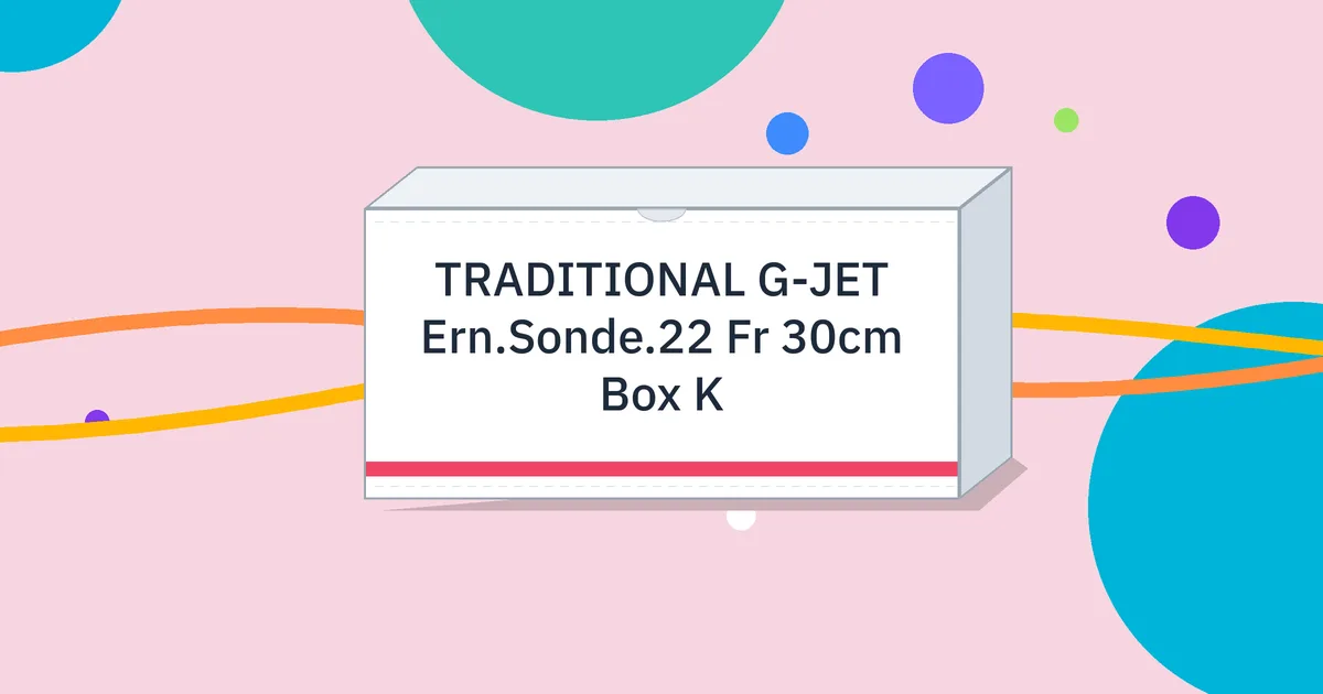 Symbolbild: Packung mit der Aufschrift TRADITIONAL G-JET Ern.Sonde.22 Fr 30cm Box K (PZN 20134352) – Verfügbarkeit und Bezug in Apotheken in Frankfurt am Main