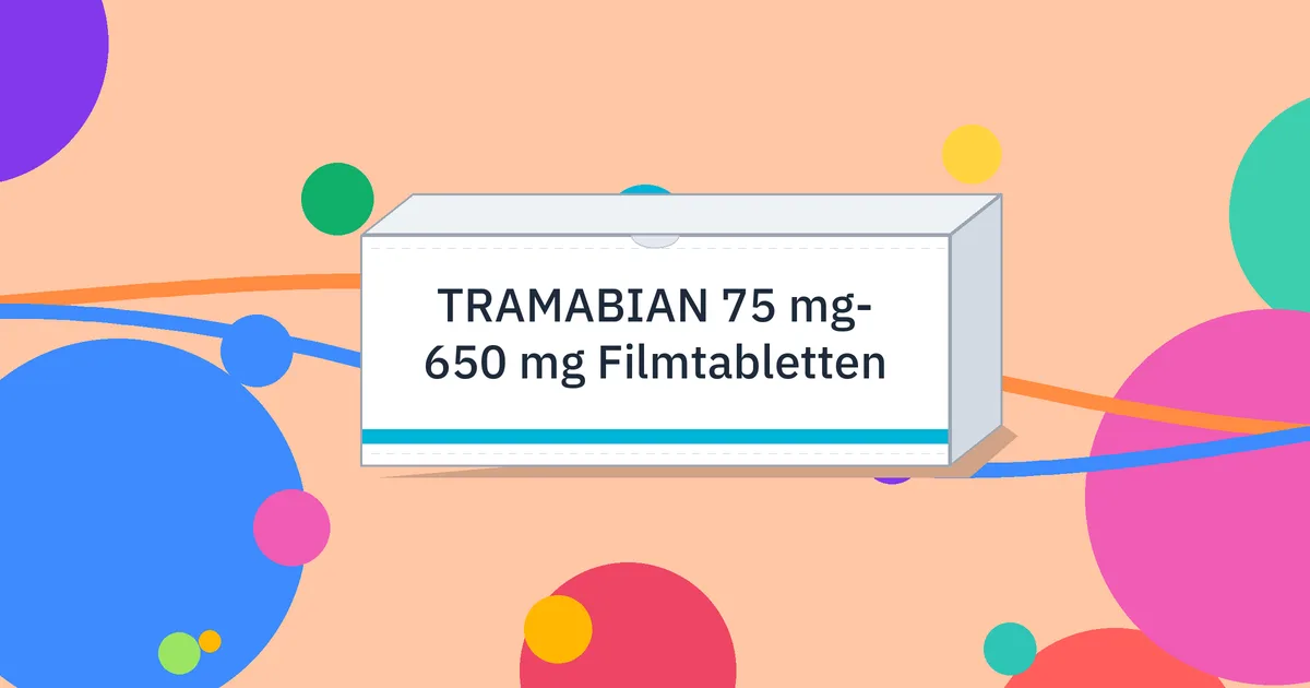 Symbolbild: Packung mit der Aufschrift TRAMABIAN 75 mg-650 mg Filmtabletten (PZN 11111174) – Verfügbarkeit und Bezug in Apotheken in Frankfurt am Main