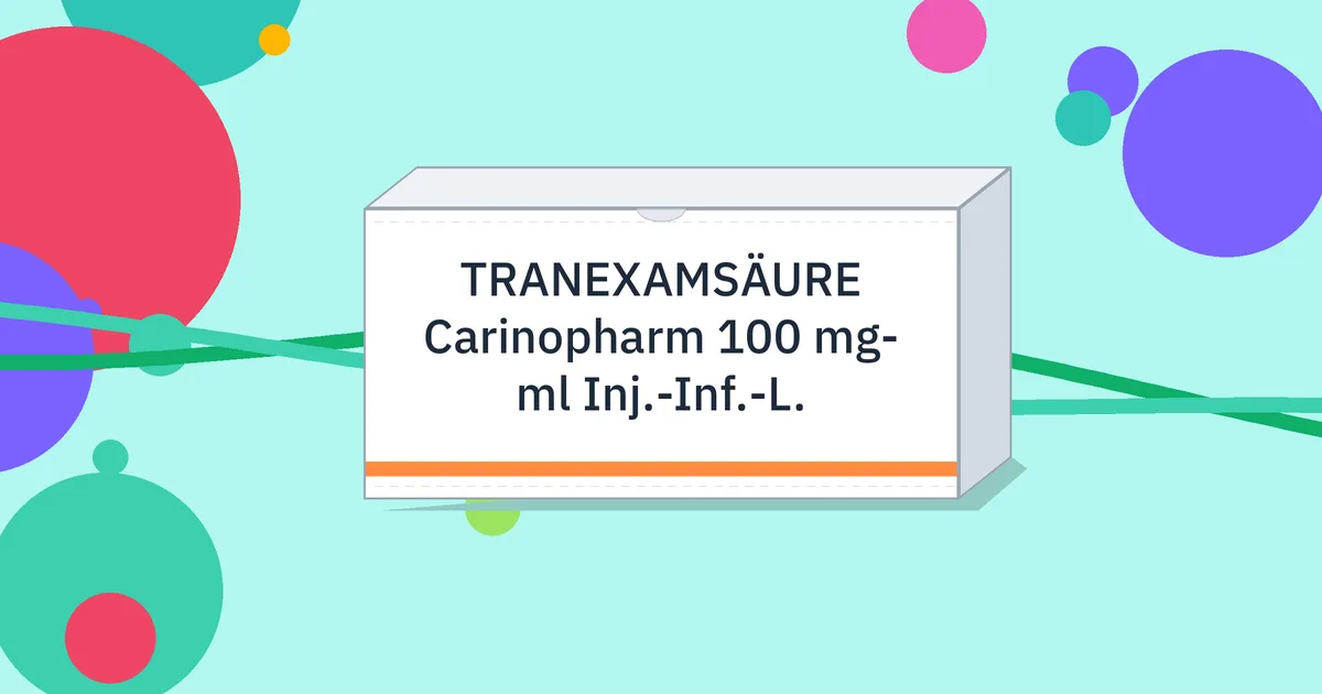 Symbolbild: Packung mit der Aufschrift TRANEXAMSÄURE Carinopharm 100 mg-ml Inj.-Inf.-L. (PZN 16533810) – Verfügbarkeit und Bezug in Apotheken in Frankfurt am Main