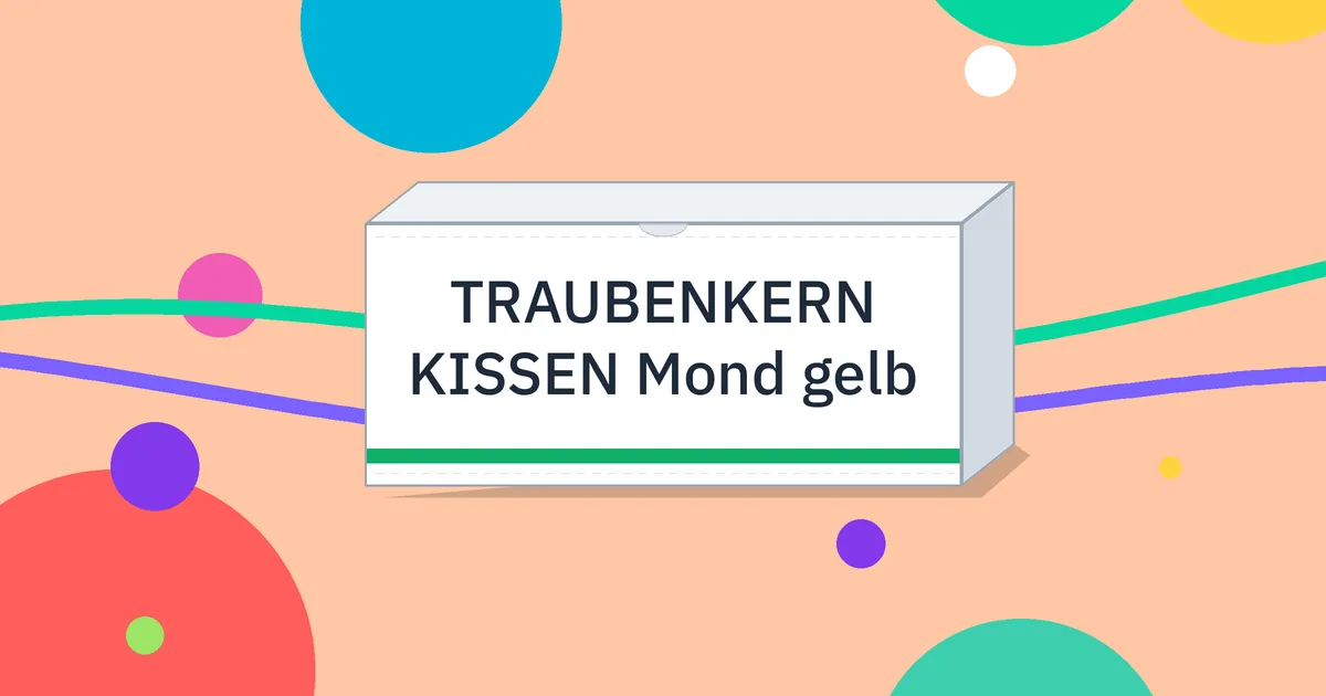 Symbolbild: Packung mit der Aufschrift TRAUBENKERN KISSEN Mond gelb (PZN 02763044) – Verfügbarkeit und Bezug in Apotheken in Frankfurt am Main