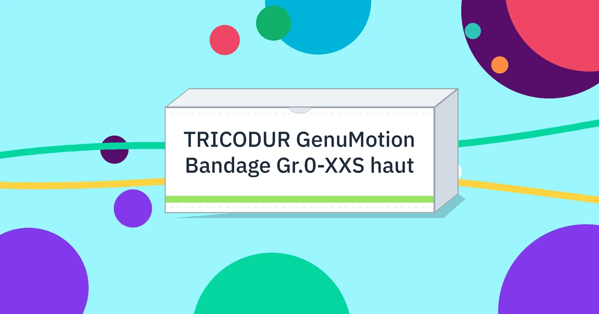 Symbolbild: Packung mit der Aufschrift TRICODUR GenuMotion Bandage Gr.0-XXS haut (PZN 06415268) – Verfügbarkeit und Bezug in Apotheken in Frankfurt am Main