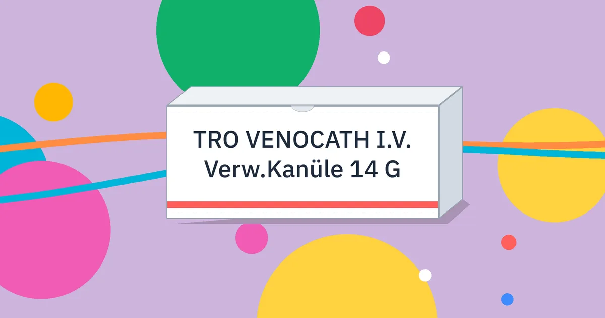 Symbolbild: Packung mit der Aufschrift TRO VENOCATH I.V. Verw.Kanüle 14 G (PZN 11187680) – Verfügbarkeit und Bezug in Apotheken in Frankfurt am Main