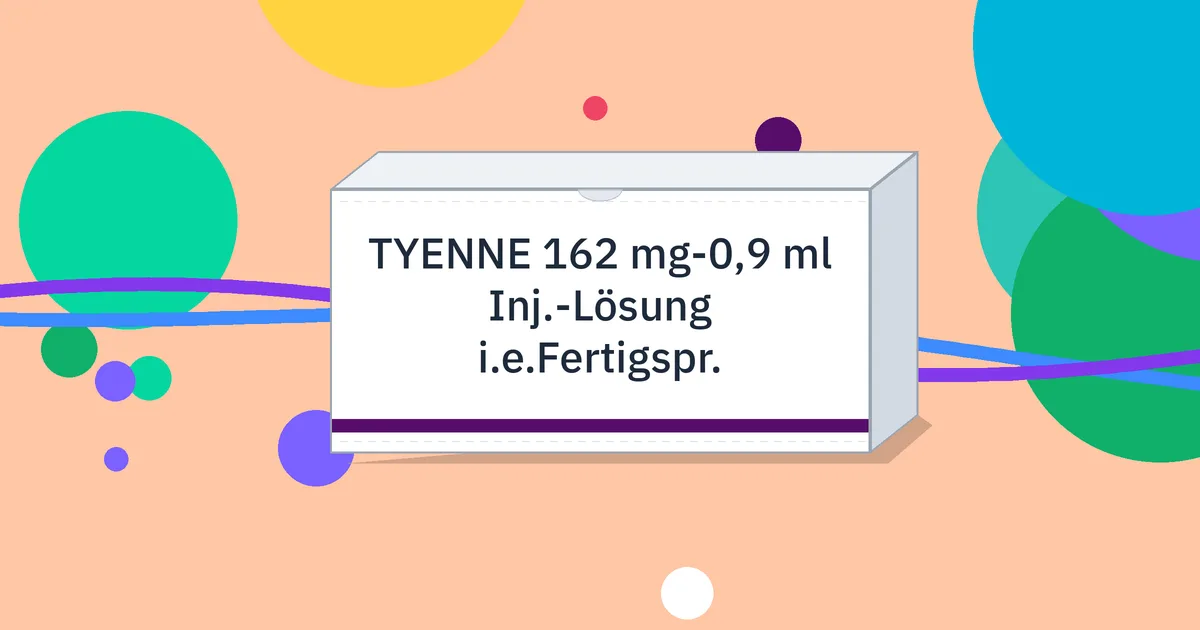 Symbolbild: Packung mit der Aufschrift TYENNE 162 mg-0,9 ml Inj.-Lösung i.e.Fertigspr. (PZN 19248211) – Verfügbarkeit und Bezug in Apotheken in Frankfurt am Main
