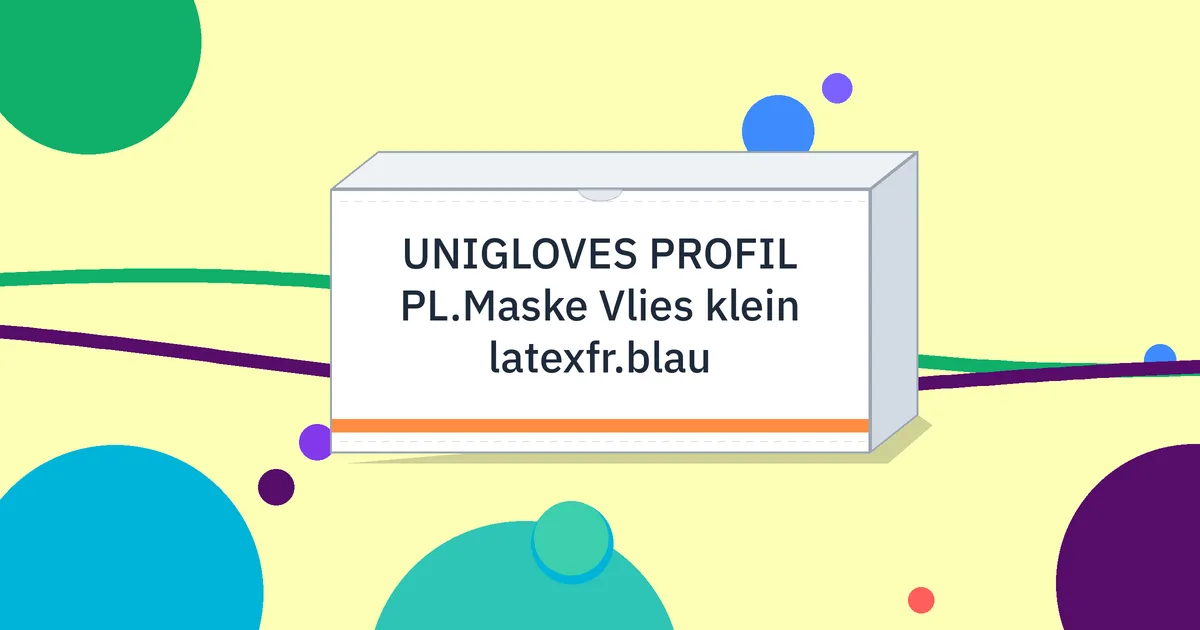 Symbolbild: Packung mit der Aufschrift UNIGLOVES PROFIL PL.Maske Vlies klein latexfr.blau (PZN 18176952) – Verfügbarkeit und Bezug in Apotheken in Frankfurt am Main