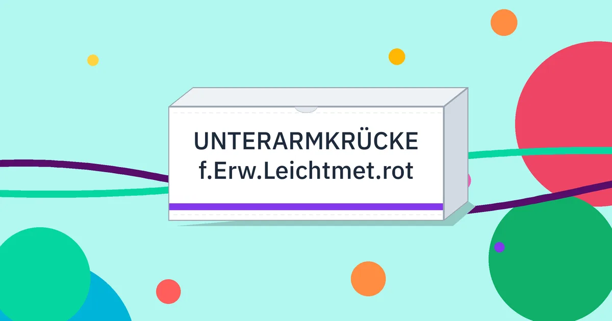 Symbolbild: Packung mit der Aufschrift UNTERARMKRÜCKE f.Erw.Leichtmet.rot (PZN 07466279) – Verfügbarkeit und Bezug in Apotheken in Frankfurt am Main