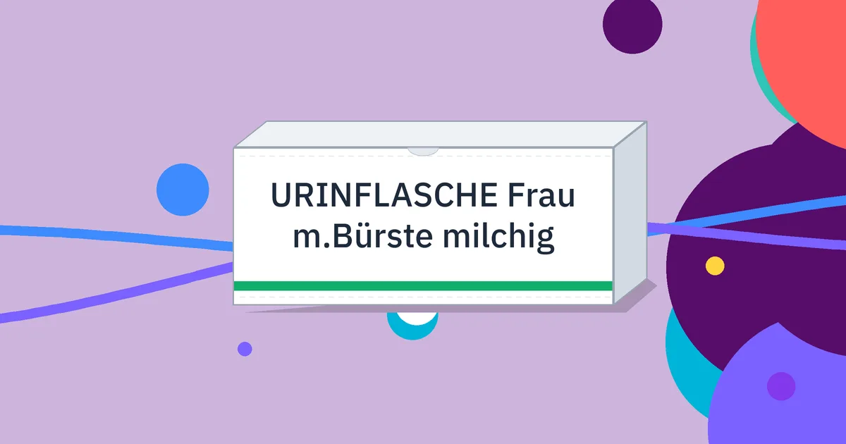 Symbolbild: Packung mit der Aufschrift URINFLASCHE Frau m.Bürste milchig (PZN 07530178) – Verfügbarkeit und Bezug in Apotheken in Frankfurt am Main