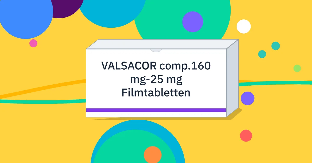 Symbolbild: Packung mit der Aufschrift VALSACOR comp.160 mg-25 mg Filmtabletten (PZN 08473399) – Verfügbarkeit und Bezug in Apotheken in Frankfurt am Main