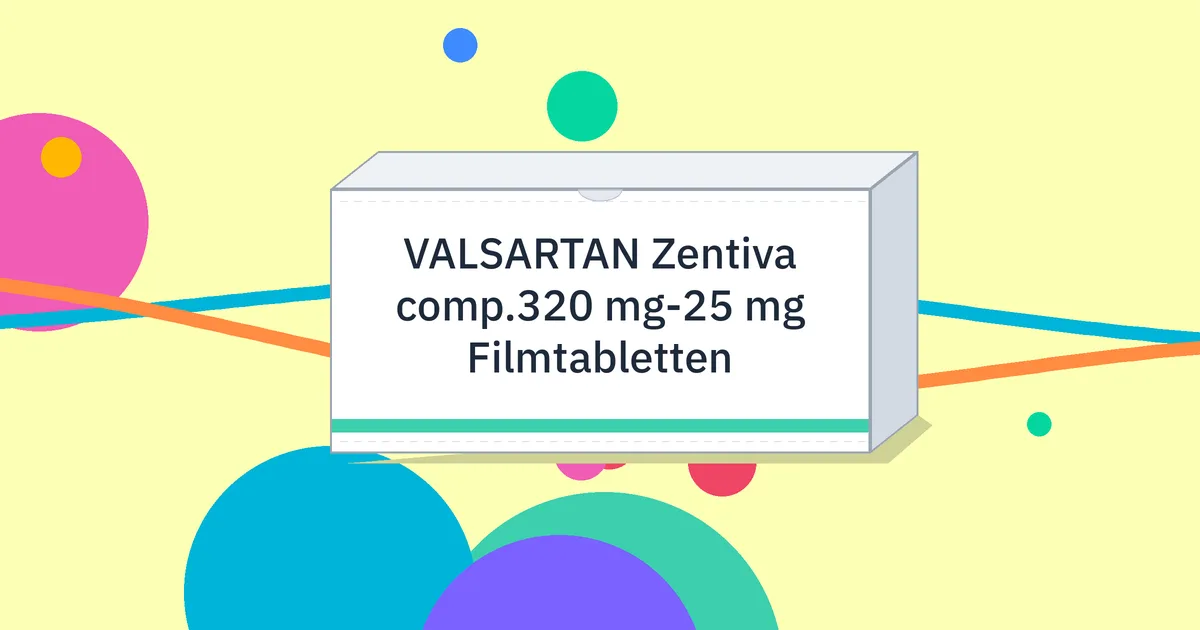 Symbolbild: Packung mit der Aufschrift VALSARTAN Zentiva comp.320 mg-25 mg Filmtabletten (PZN 09123715) – Verfügbarkeit und Bezug in Apotheken in Frankfurt am Main
