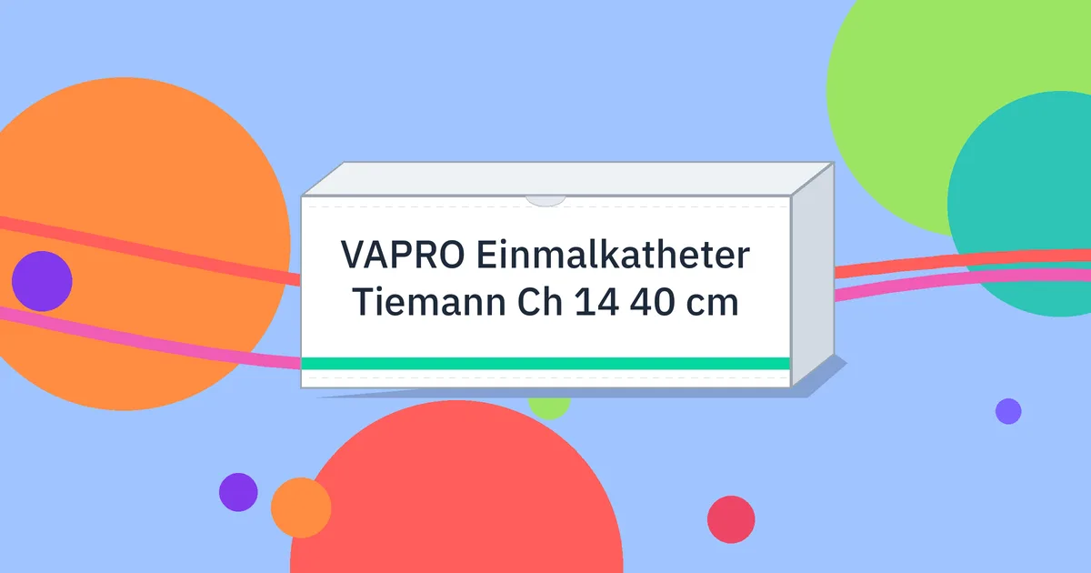 Symbolbild: Packung mit der Aufschrift VAPRO Einmalkatheter Tiemann Ch 14 40 cm (PZN 13751222) – Verfügbarkeit und Bezug in Apotheken in Frankfurt am Main