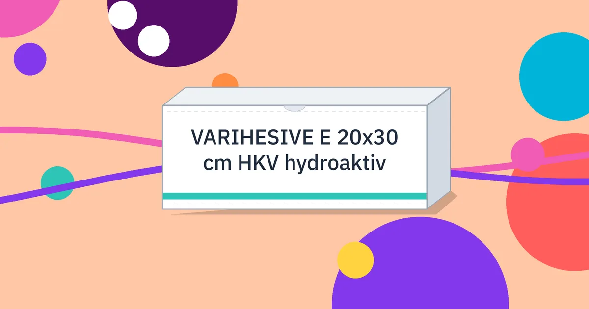 Symbolbild: Packung mit der Aufschrift VARIHESIVE E 20x30 cm HKV hydroaktiv (PZN 12772305) – Verfügbarkeit und Bezug in Apotheken in Frankfurt am Main