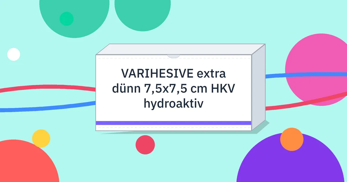 Symbolbild: Packung mit der Aufschrift VARIHESIVE extra dünn 7,5x7,5 cm HKV hydroaktiv (PZN 18126500) – Verfügbarkeit und Bezug in Apotheken in Frankfurt am Main