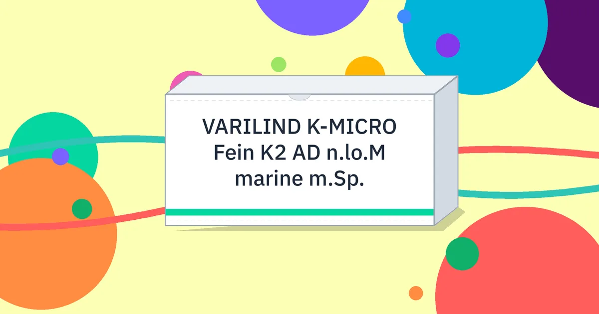 Symbolbild: Packung mit der Aufschrift VARILIND K-MICRO Fein K2 AD n.lo.M marine m.Sp. (PZN 20619368) – Verfügbarkeit und Bezug in Apotheken in Frankfurt am Main