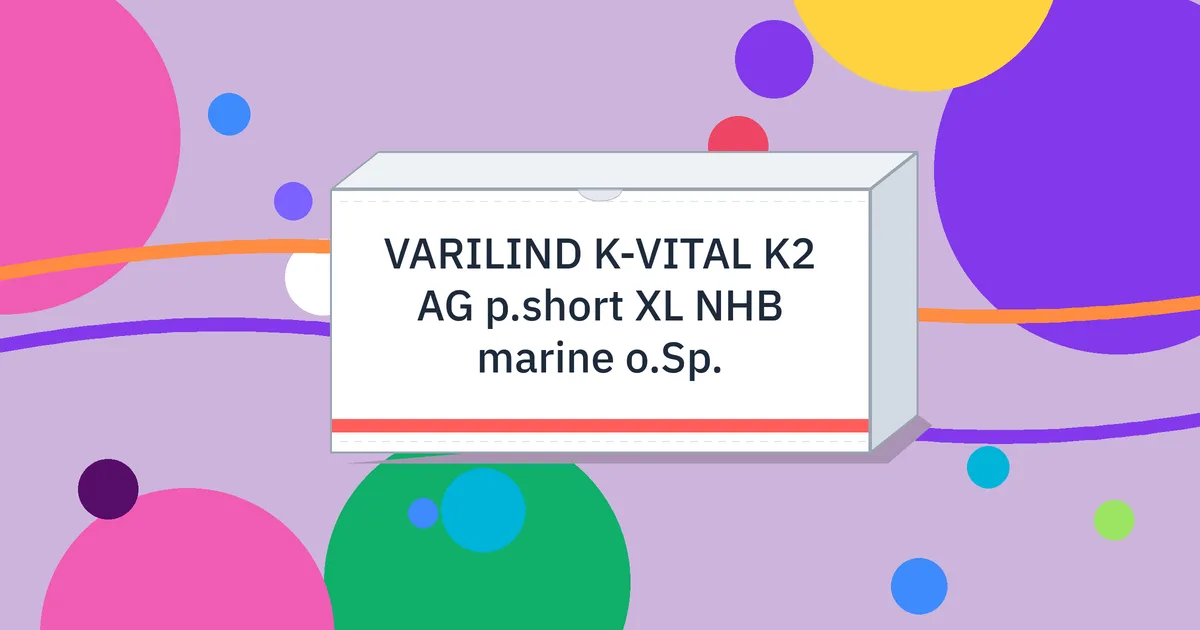 Symbolbild: Packung mit der Aufschrift VARILIND K-VITAL K2 AG p.short XL NHB marine o.Sp. (PZN 20564928) – Verfügbarkeit und Bezug in Apotheken in Frankfurt am Main