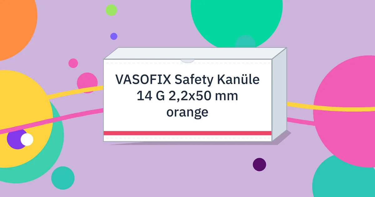 Symbolbild: Packung mit der Aufschrift VASOFIX Safety Kanüle 14 G 2,2x50 mm orange (PZN 01105913) – Verfügbarkeit und Bezug in Apotheken in Frankfurt am Main