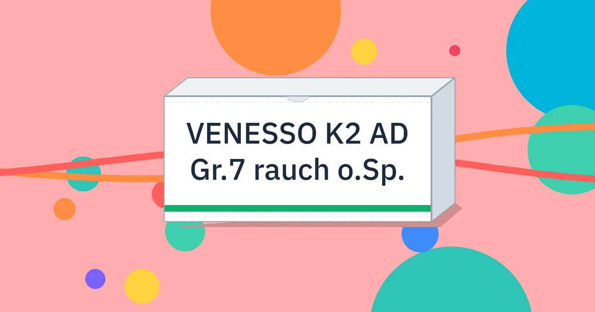 Symbolbild: Packung mit der Aufschrift VENESSO K2 AD Gr.7 rauch o.Sp. (PZN 03259307) – Verfügbarkeit und Bezug in Apotheken in Frankfurt am Main