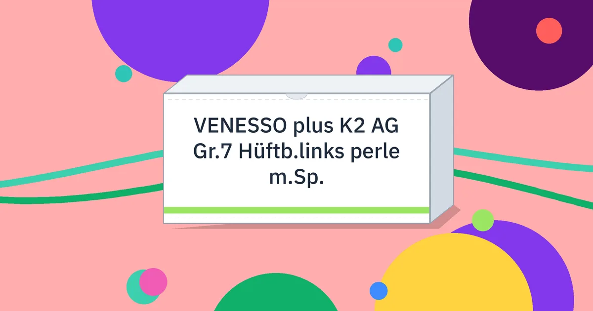 Symbolbild: Packung mit der Aufschrift VENESSO plus K2 AG Gr.7 Hüftb.links perle m.Sp. (PZN 03308365) – Verfügbarkeit und Bezug in Apotheken in Frankfurt am Main