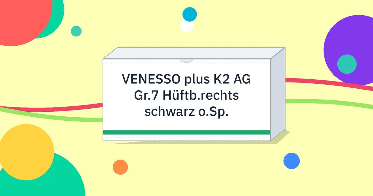 Symbolbild: Packung mit der Aufschrift VENESSO plus K2 AG Gr.7 Hüftb.rechts schwarz o.Sp. (PZN 03298945) – Verfügbarkeit und Bezug in Apotheken in Frankfurt am Main