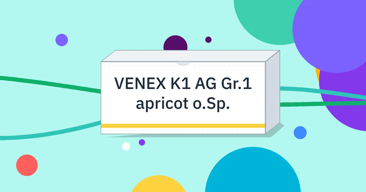 Symbolbild: Packung mit der Aufschrift VENEX K1 AG Gr.1 apricot o.Sp. (PZN 03188932) – Verfügbarkeit und Bezug in Apotheken in Frankfurt am Main