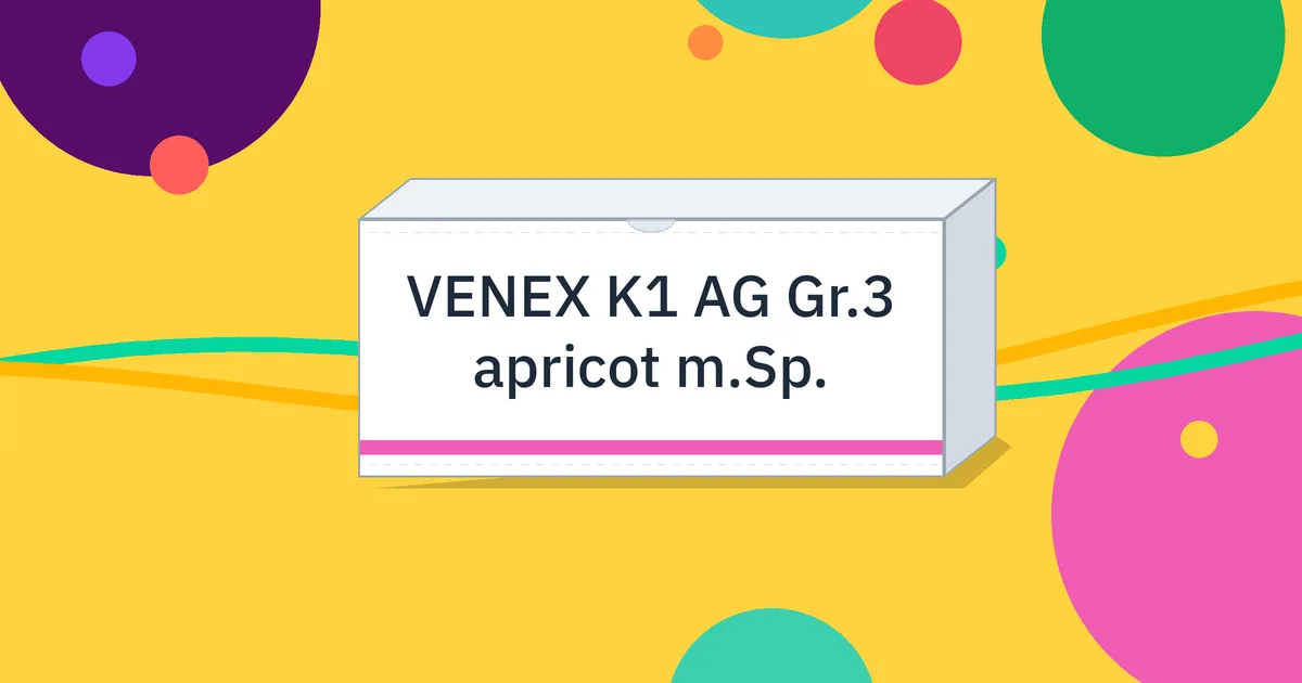 Symbolbild: Packung mit der Aufschrift VENEX K1 AG Gr.3 apricot m.Sp. (PZN 03187163) – Verfügbarkeit und Bezug in Apotheken in Frankfurt am Main