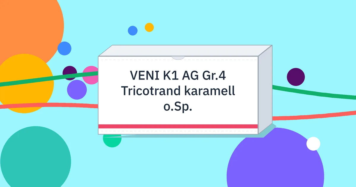 Symbolbild: Packung mit der Aufschrift VENI K1 AG Gr.4 Tricotrand karamell o.Sp. (PZN 13762303) – Verfügbarkeit und Bezug in Apotheken in Frankfurt am Main