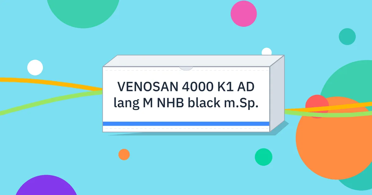 Symbolbild: Packung mit der Aufschrift VENOSAN 4000 K1 AD lang M NHB black m.Sp. (PZN 14426518) – Verfügbarkeit und Bezug in Apotheken in Frankfurt am Main