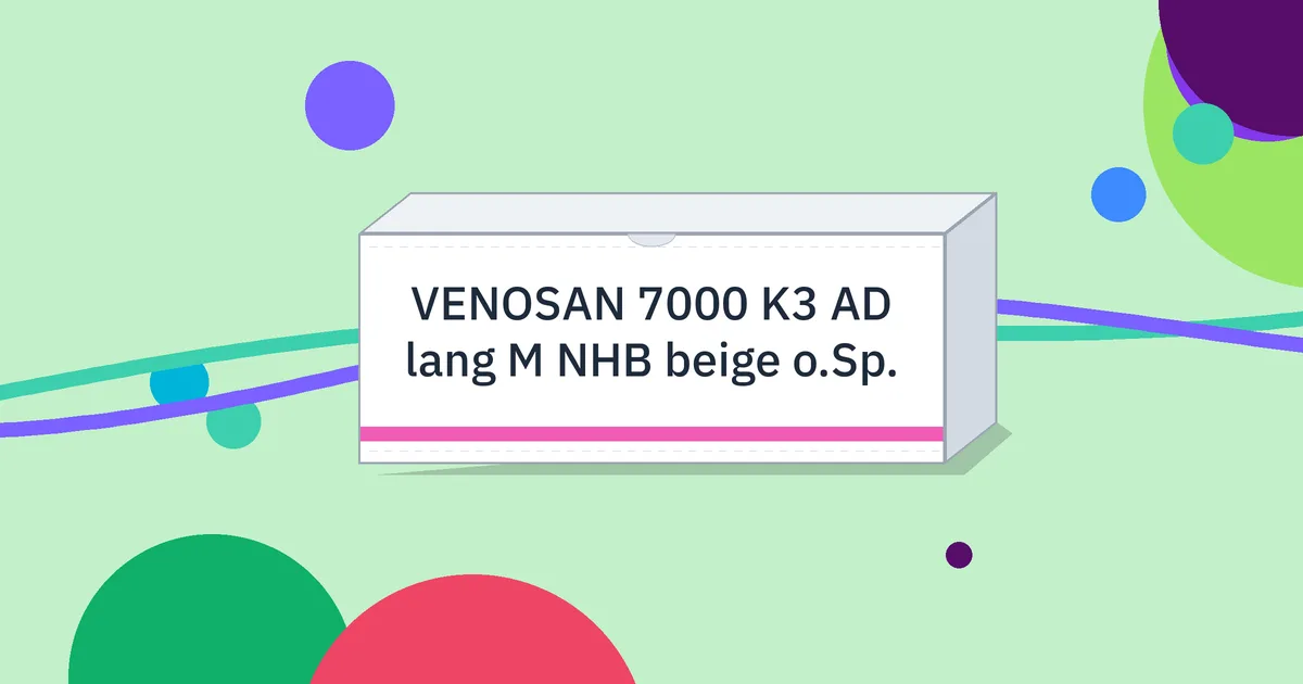 Symbolbild: Packung mit der Aufschrift VENOSAN 7000 K3 AD lang M NHB beige o.Sp. (PZN 14435138) – Verfügbarkeit und Bezug in Apotheken in Frankfurt am Main